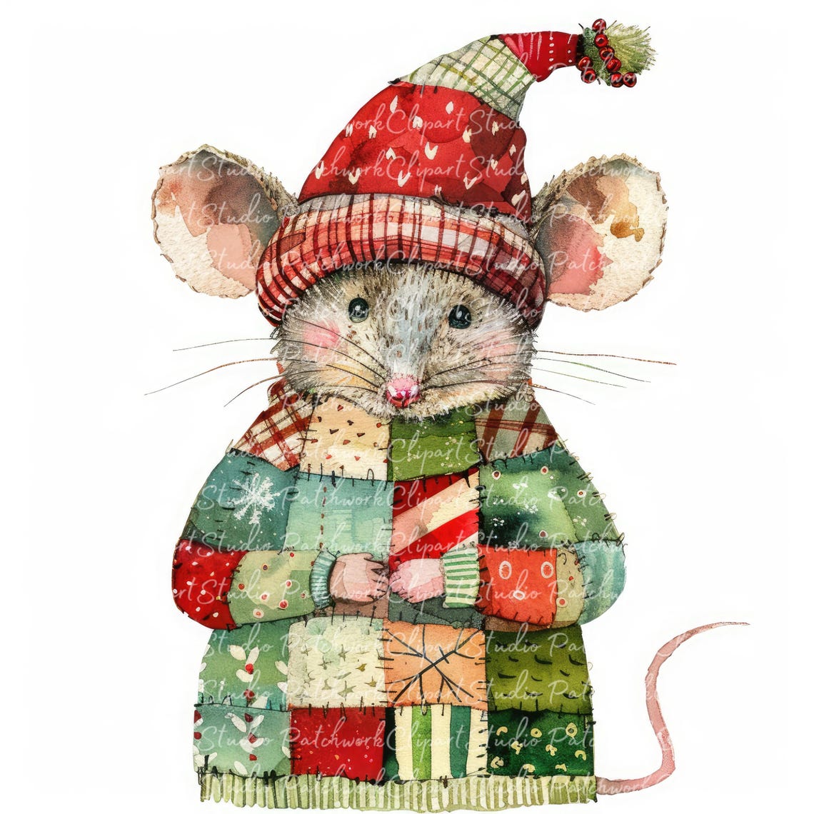 10 Christmas Mouse Clipart Bundle, PNG & JPG, Printable Patchwork, Xmas ...