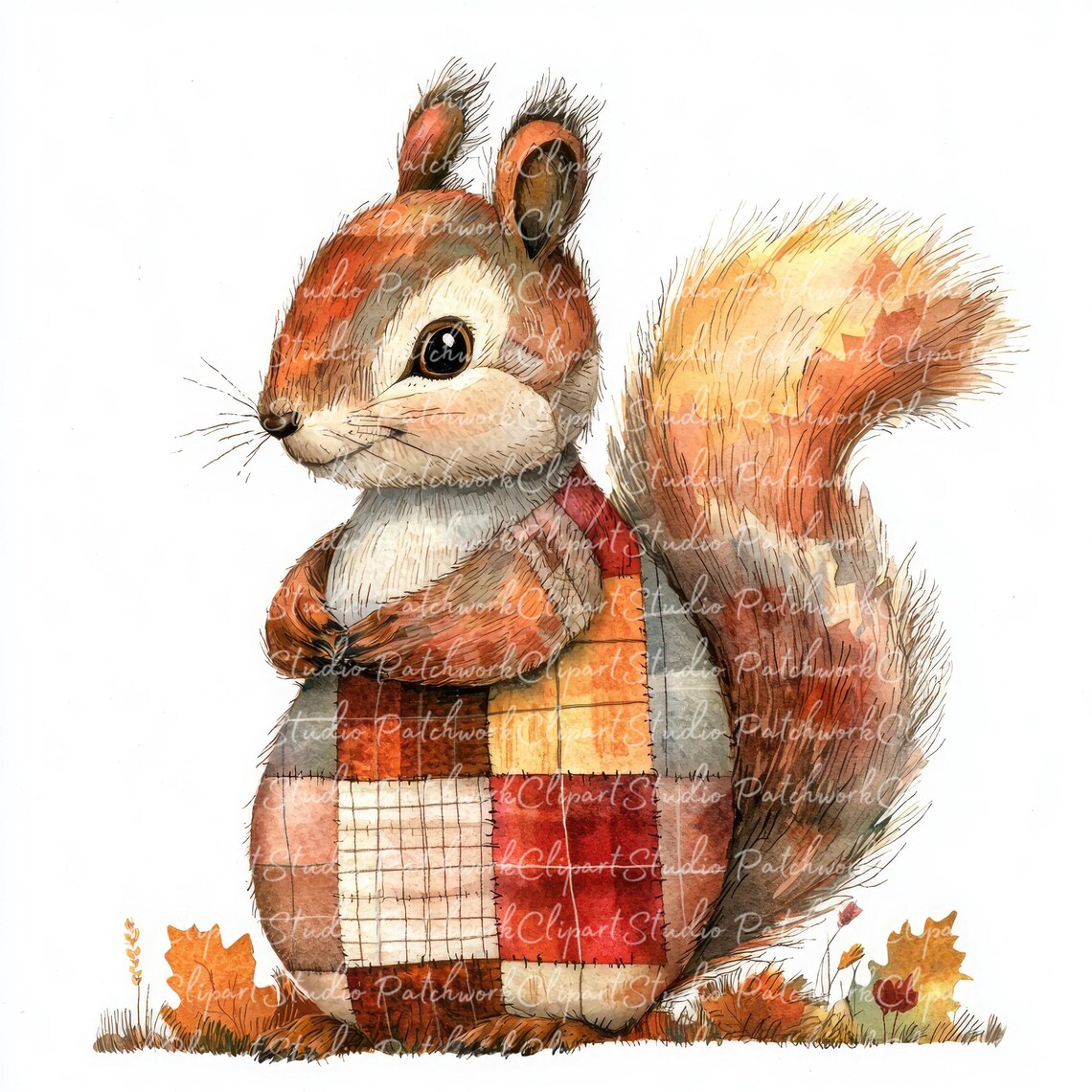 10 Autumn Squirrel Clipart Bundle, PNG & JPG, Printable Patchwork ...