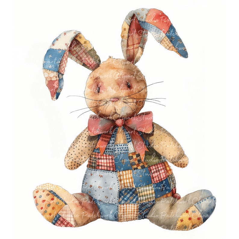 10 Rabbits Clipart Bundle, PNG & JPG, Printable Patchwork Rabbit ...