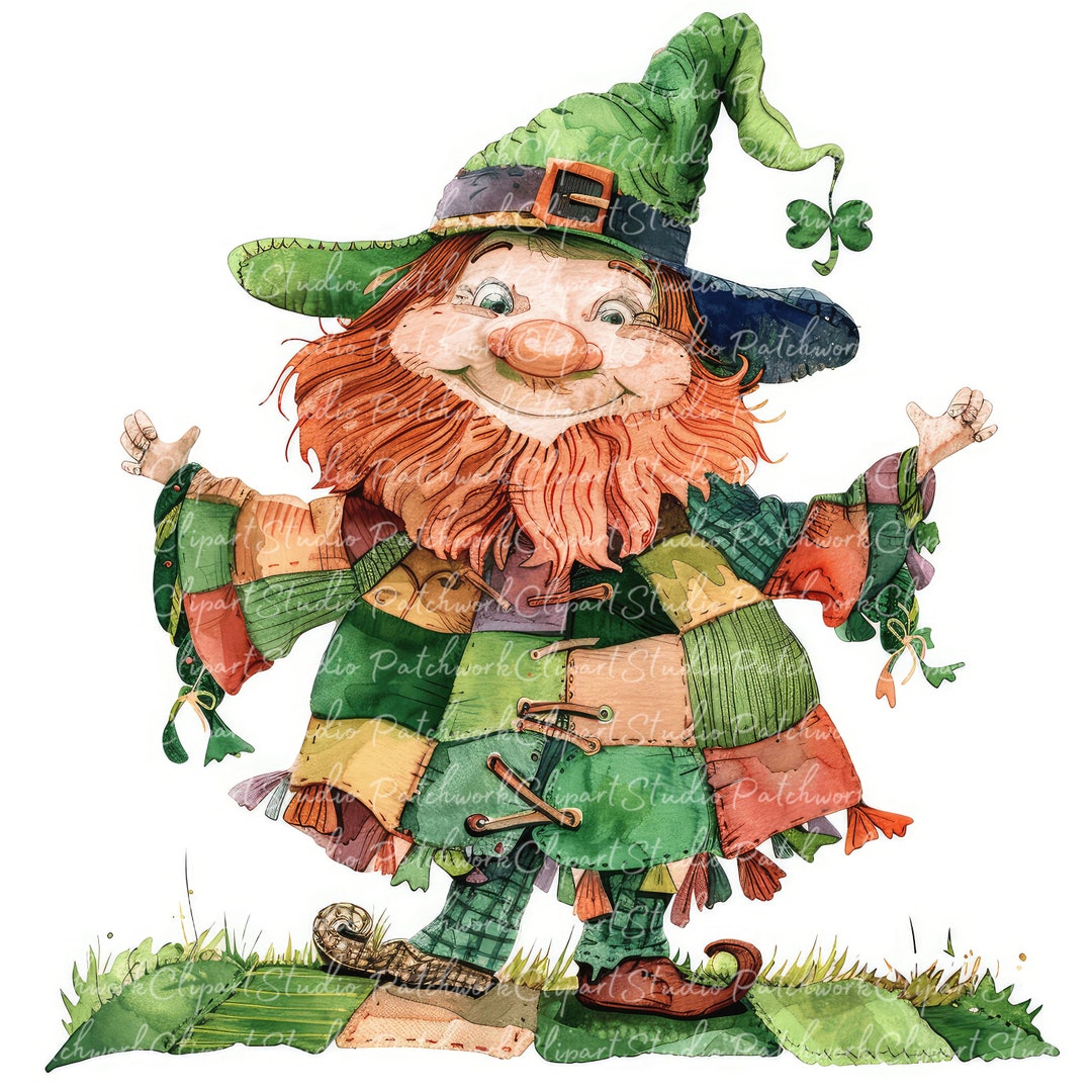 10 Leprechaun Clipart Bundle, PNG & JPG, Printable Patchwork Elf ...