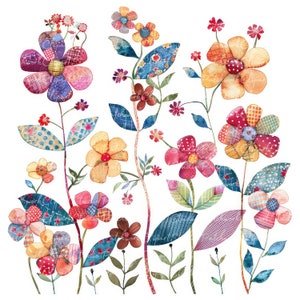 10 Flowers Clipart Bundle, PNG & JPG, Printable Patchwork Flower ...