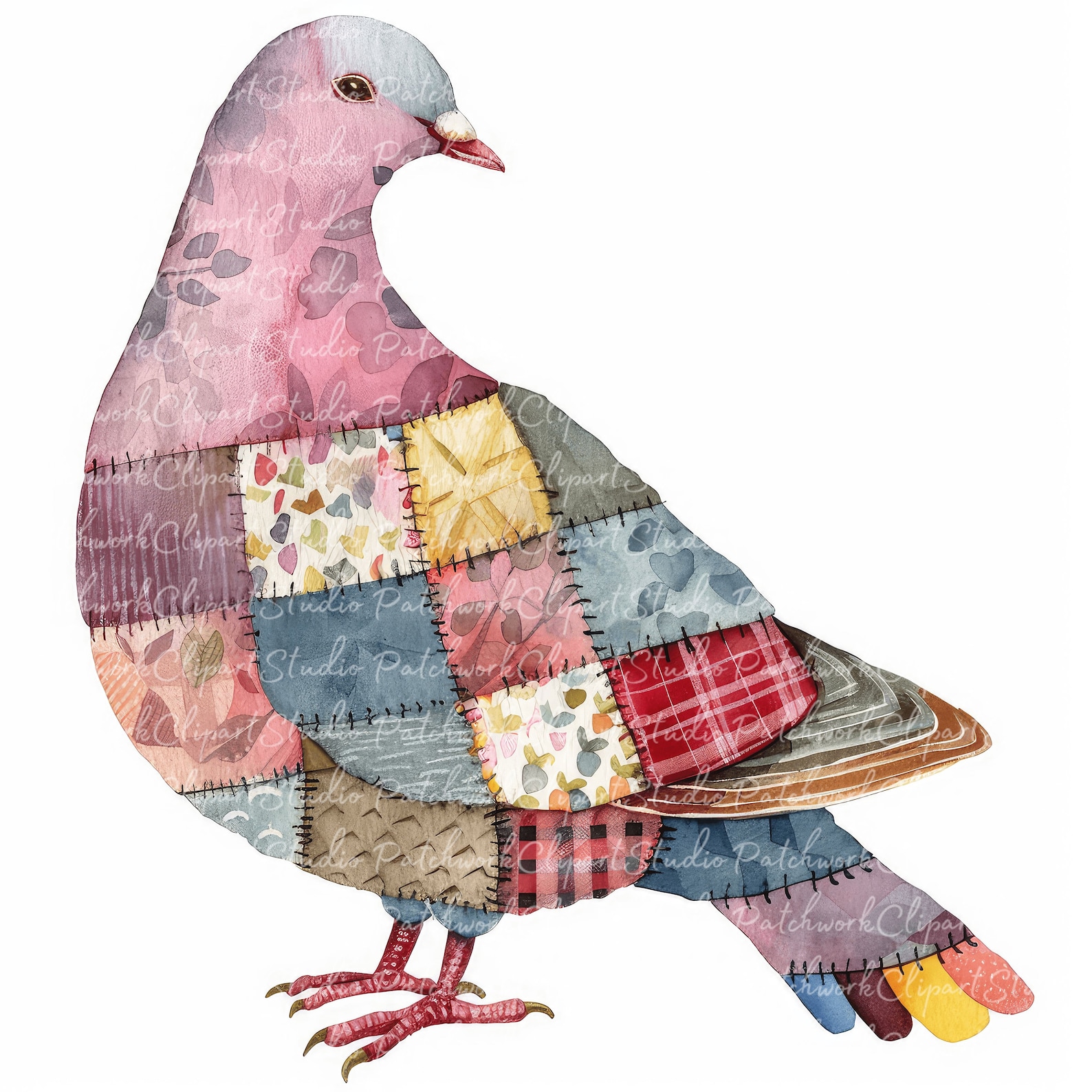 10 Pigeons Clipart Bundle, PNG & JPG, Printable Patchwork Pigeon ...