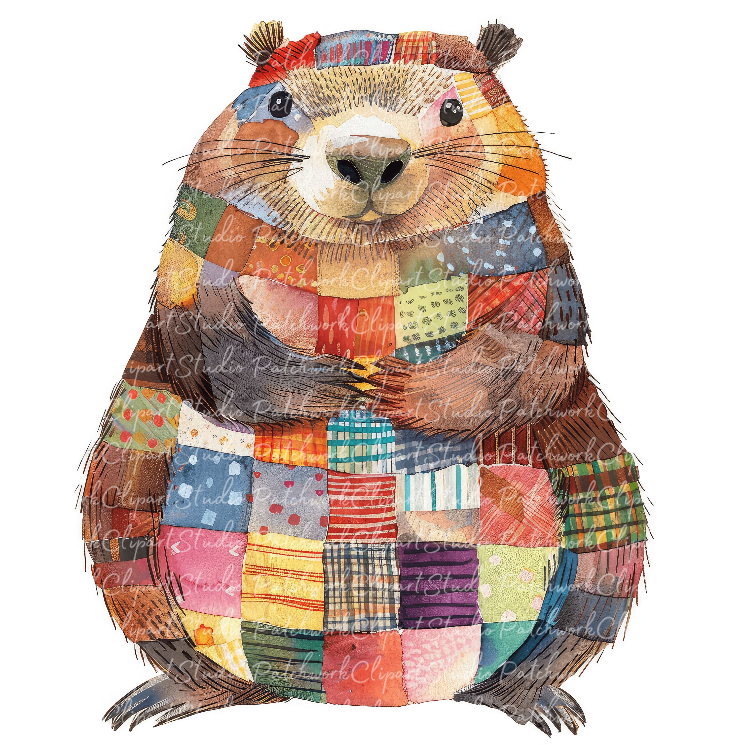 10 Groundhogs Clipart Bundle, PNG & JPG, Printable Patchwork Groundhog ...