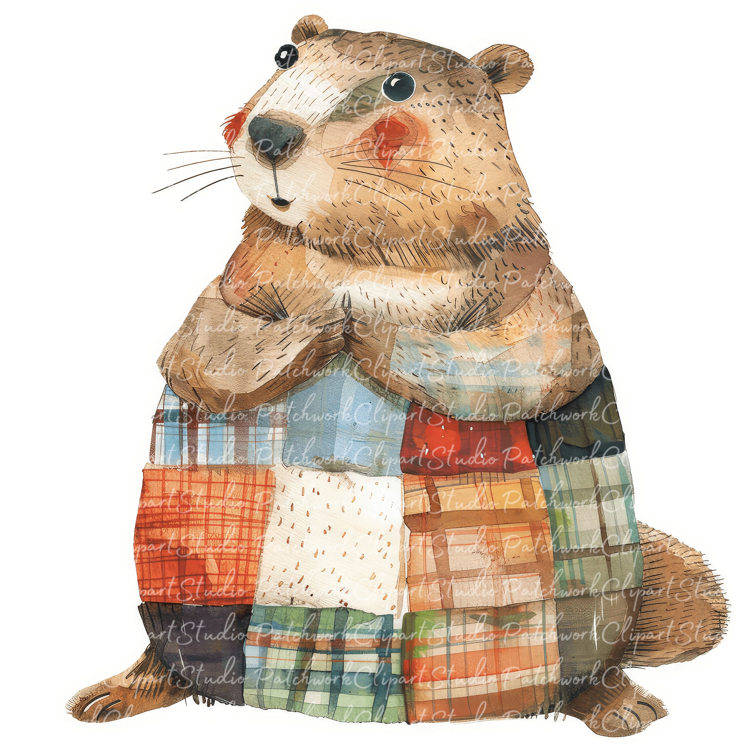 10 Groundhogs Clipart Bundle, PNG & JPG, Printable Patchwork Groundhog ...