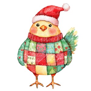 10 Christmas Chicken Clipart Bundle, PNG & JPG, Printable Patchwork ...