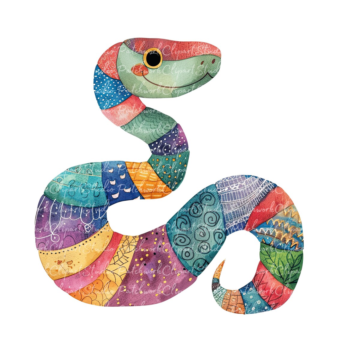 10 Snakes Clipart Bundle, Printable Patchwork Snake, Quilted Fabric ...