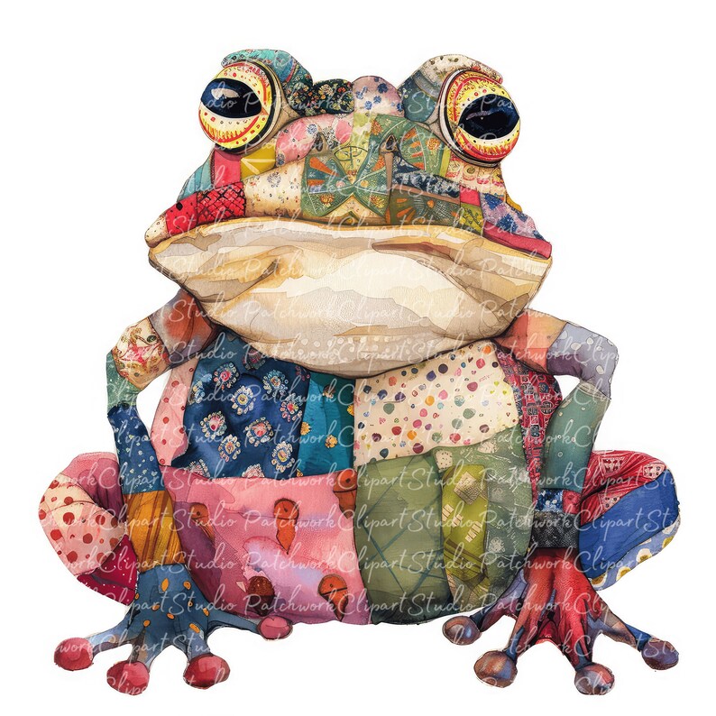 10 Frogs Clipart Bundle, PNG & JPG, Printable Patchwork Frog ...