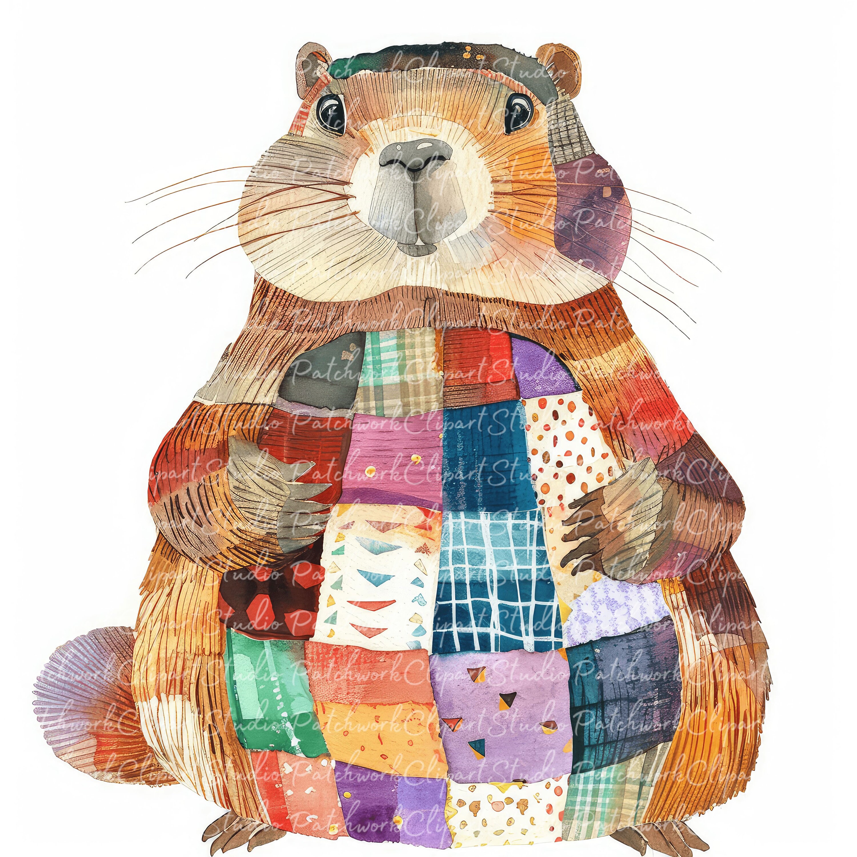 10 Groundhogs Clipart Bundle, PNG & JPG, Printable Patchwork Groundhog ...