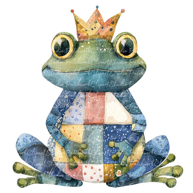 10 Frog Prince Clipart Bundle, PNG & JPG, Printable Patchwork Frog ...
