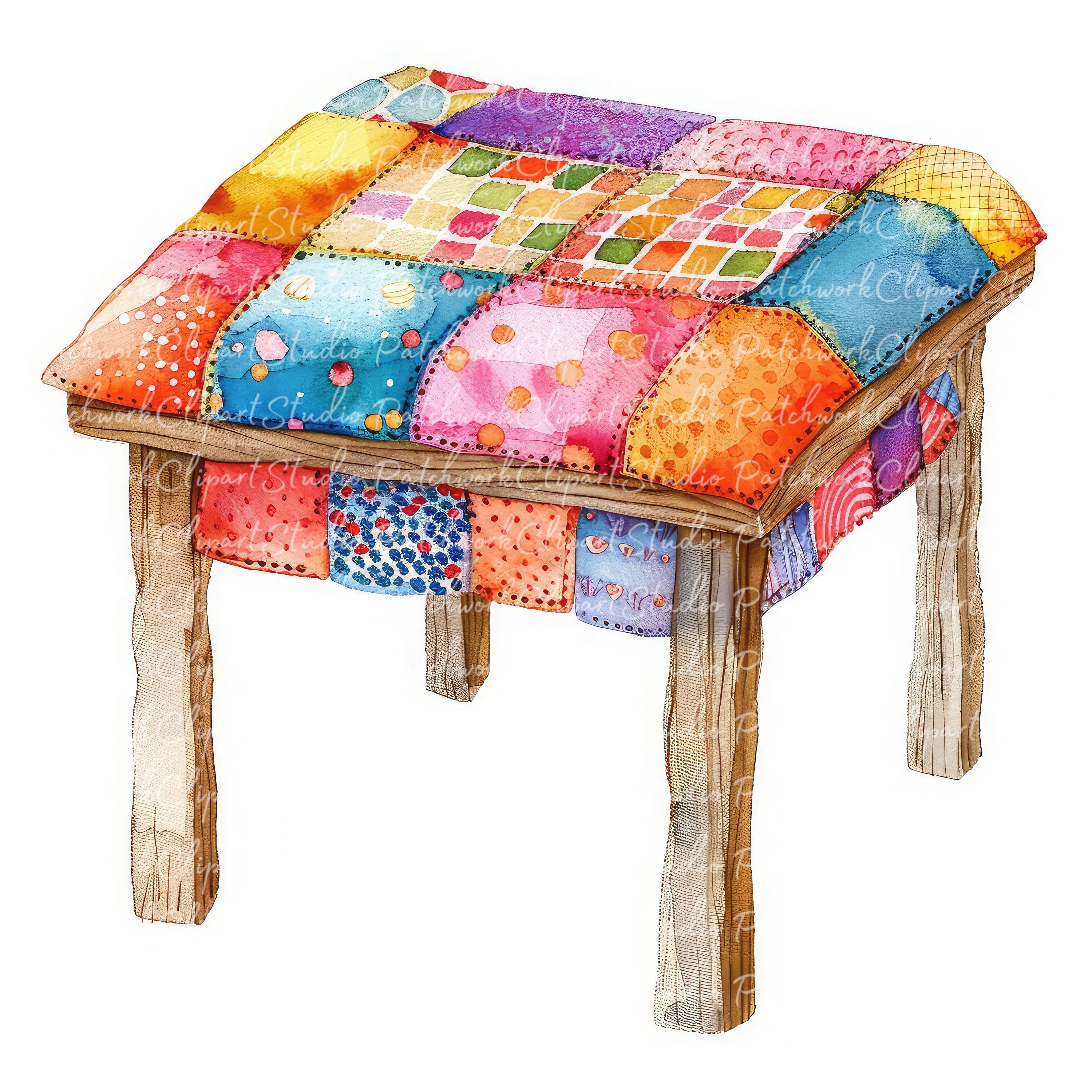 10 Tables Clipart Bundle, PNG & JPG, Printable Patchwork Table ...