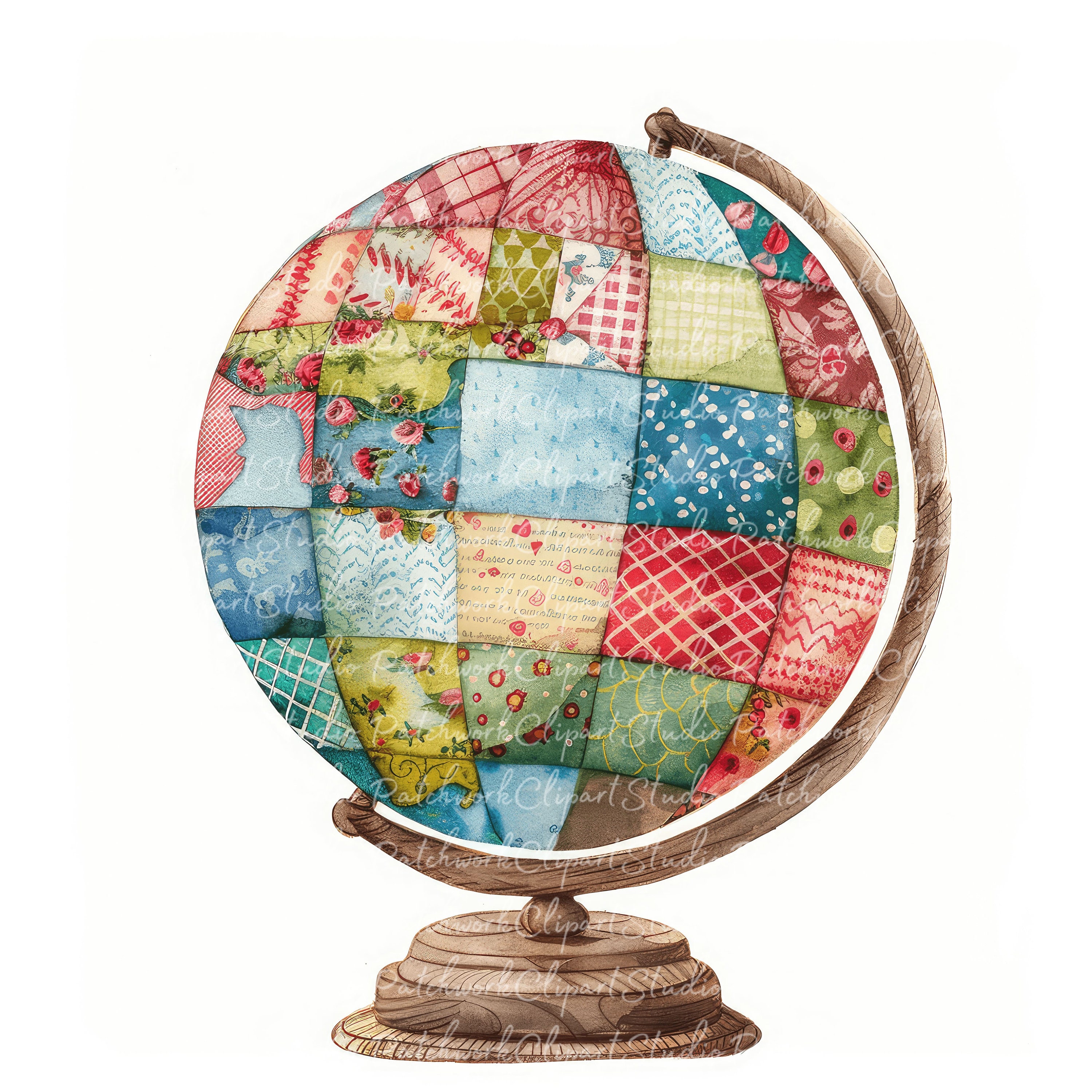 10 Globes Clipart Bundle, PNG & JPG, Printable Patchwork Globe ...