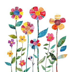 10 Colorful Flowers Clipart Bundle, PNG & JPG, Printable Patchwork ...
