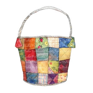 10 Buckets Clipart Bundle, PNG & JPG, Printable Patchwork Bucket ...