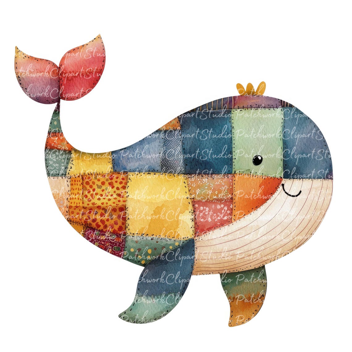 10 Whale Clipart Bundle, PNG & JPG, Printable Patchwork Whale ...