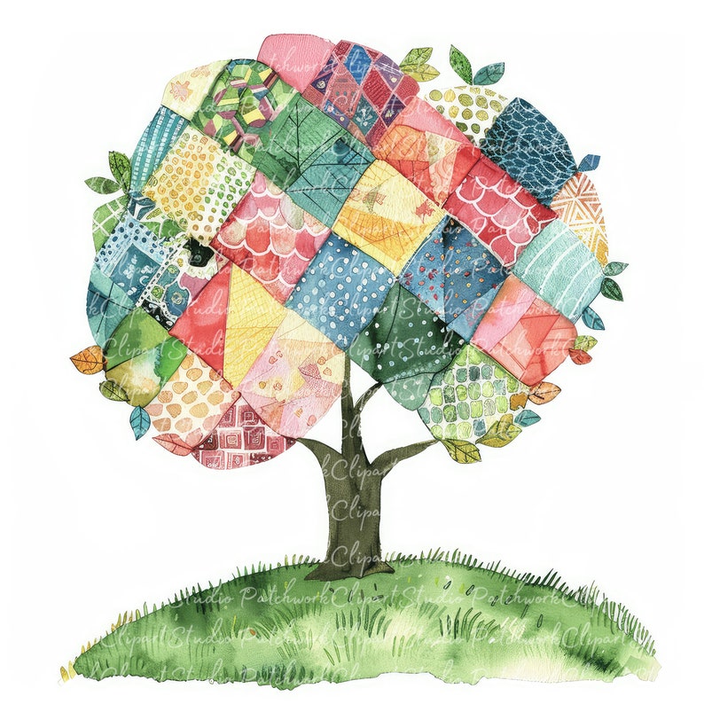 10 Trees Clipart Bundle, PNG & JPG, Printable Patchwork Tree ...