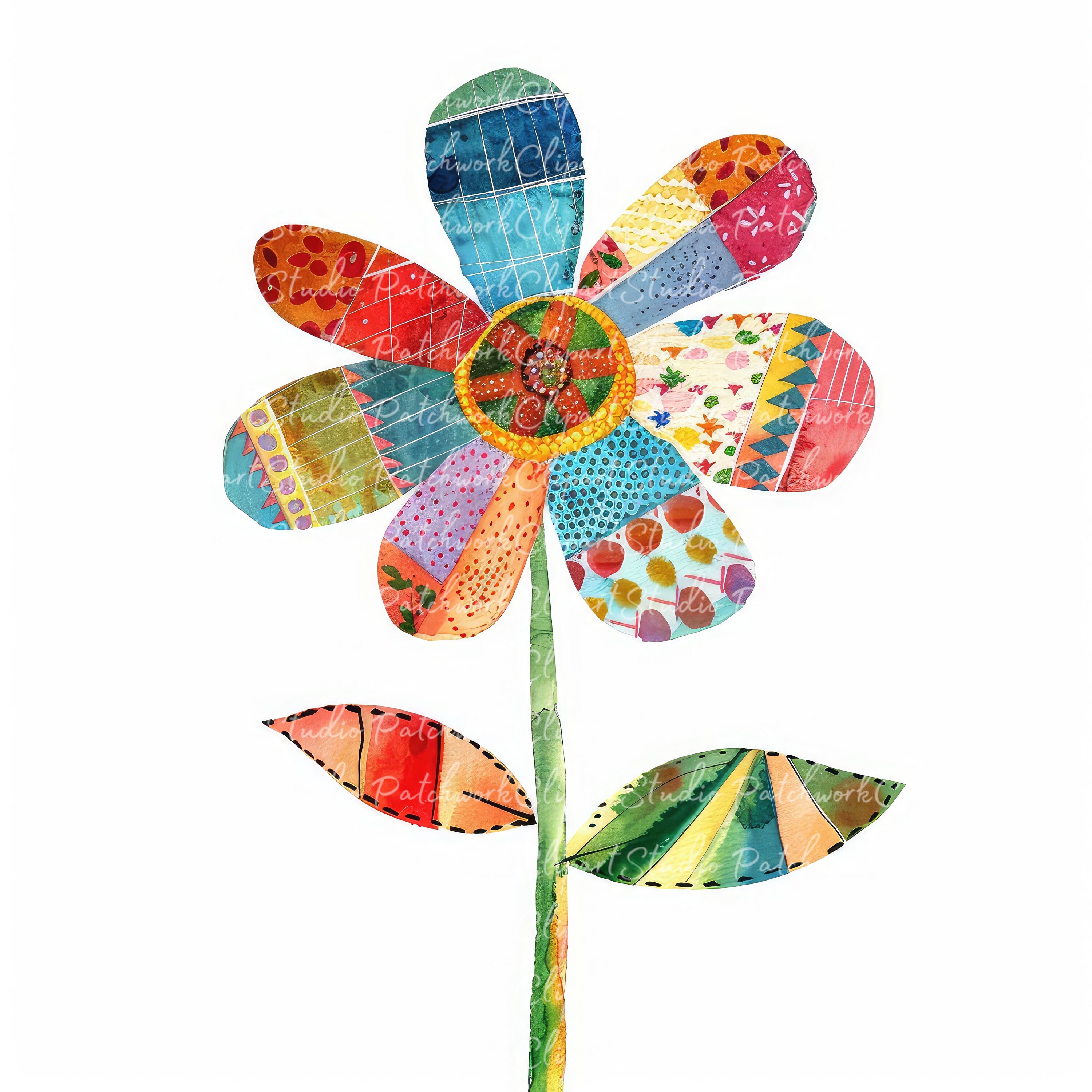 10 Colorful Flower Clipart Bundle, PNG & JPG, Printable Patchwork ...