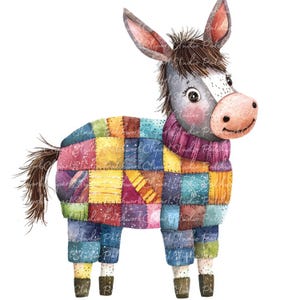 10 Autumn Donkey Clipart Bundle, PNG & JPG, Printable Patchwork, Donkey ...