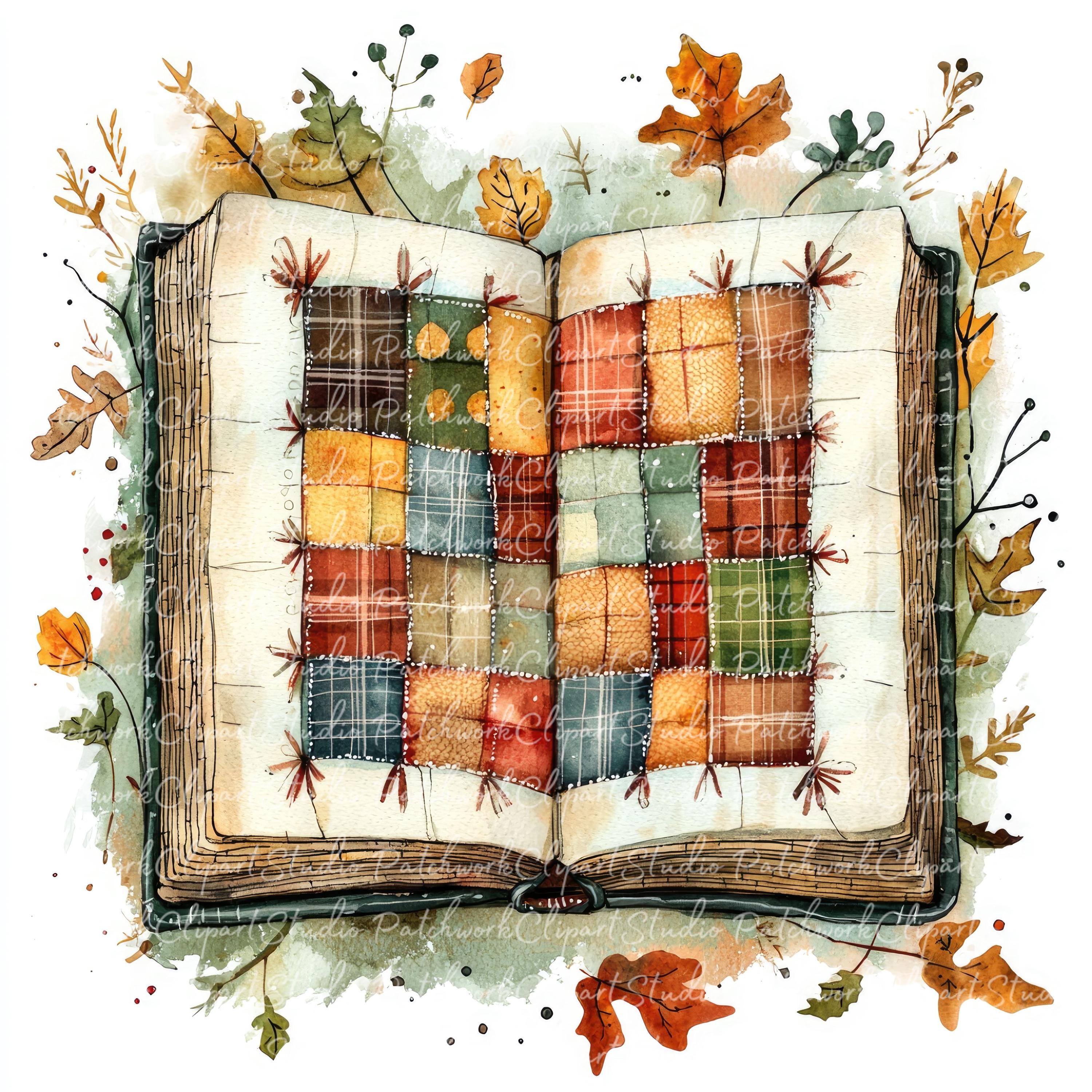 10 Autumn Book Clipart Bundle, PNG & JPG, Printable Patchwork, Cozy ...