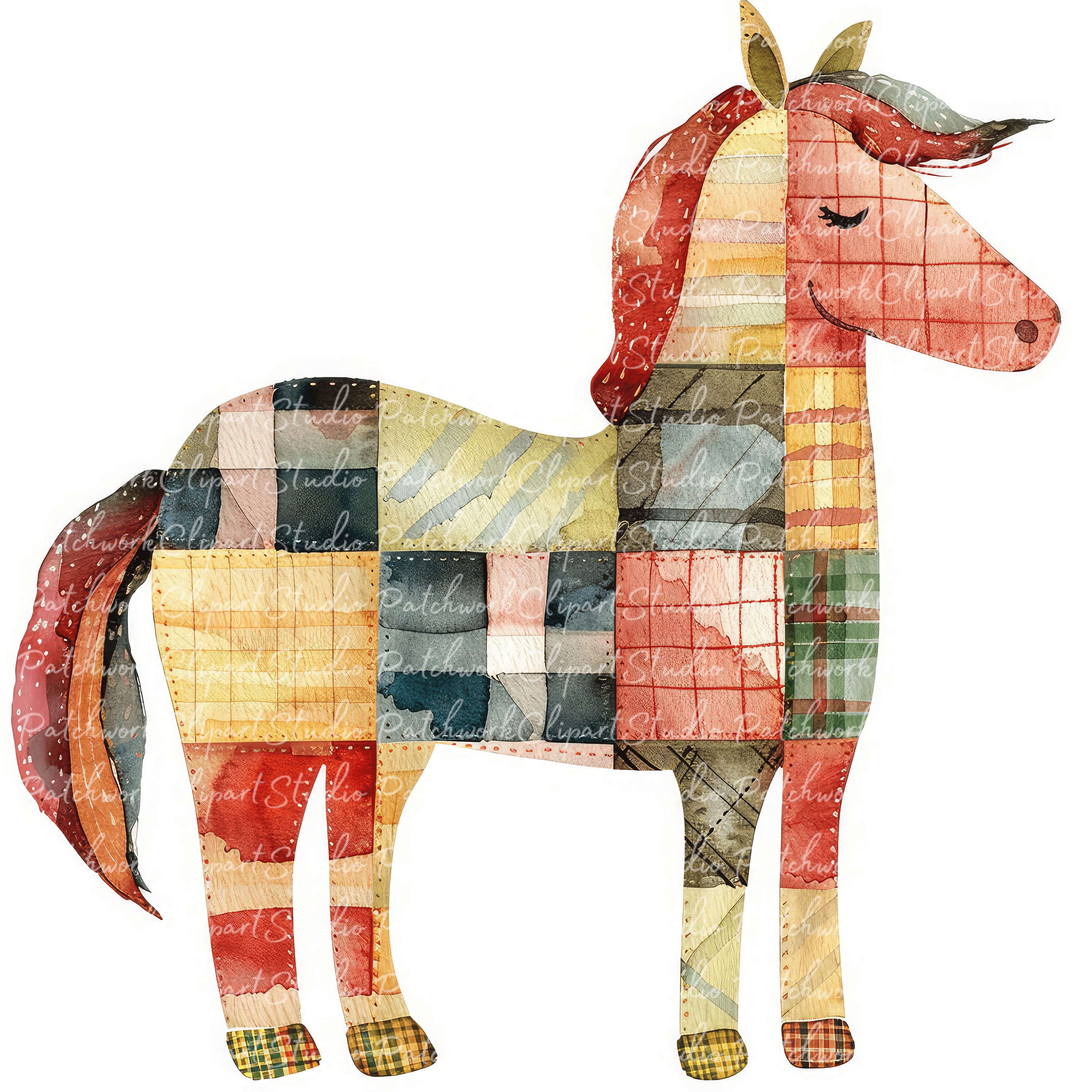 10 Horses Clipart Bundle, PNG & JPG, Printable Patchwork Horse ...