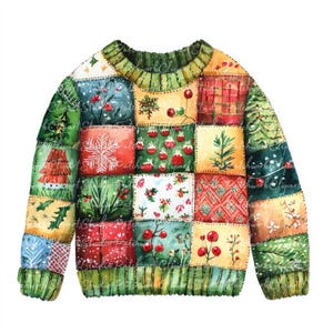 10 Christmas Sweater Clipart Bundle, PNG & JPG, Printable Patchwork ...