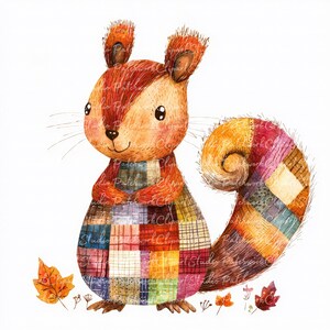 10 Autumn Squirrel Clipart Bundle, PNG & JPG, Printable Patchwork ...