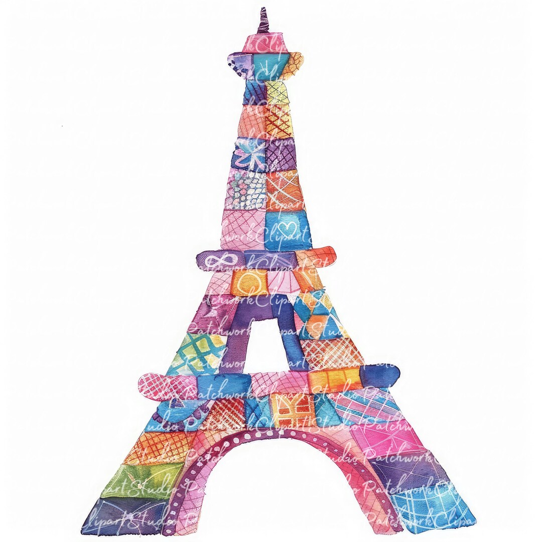 10 Eiffel Tower Clipart Bundle, PNG & JPG, Printable Patchwork Paris ...