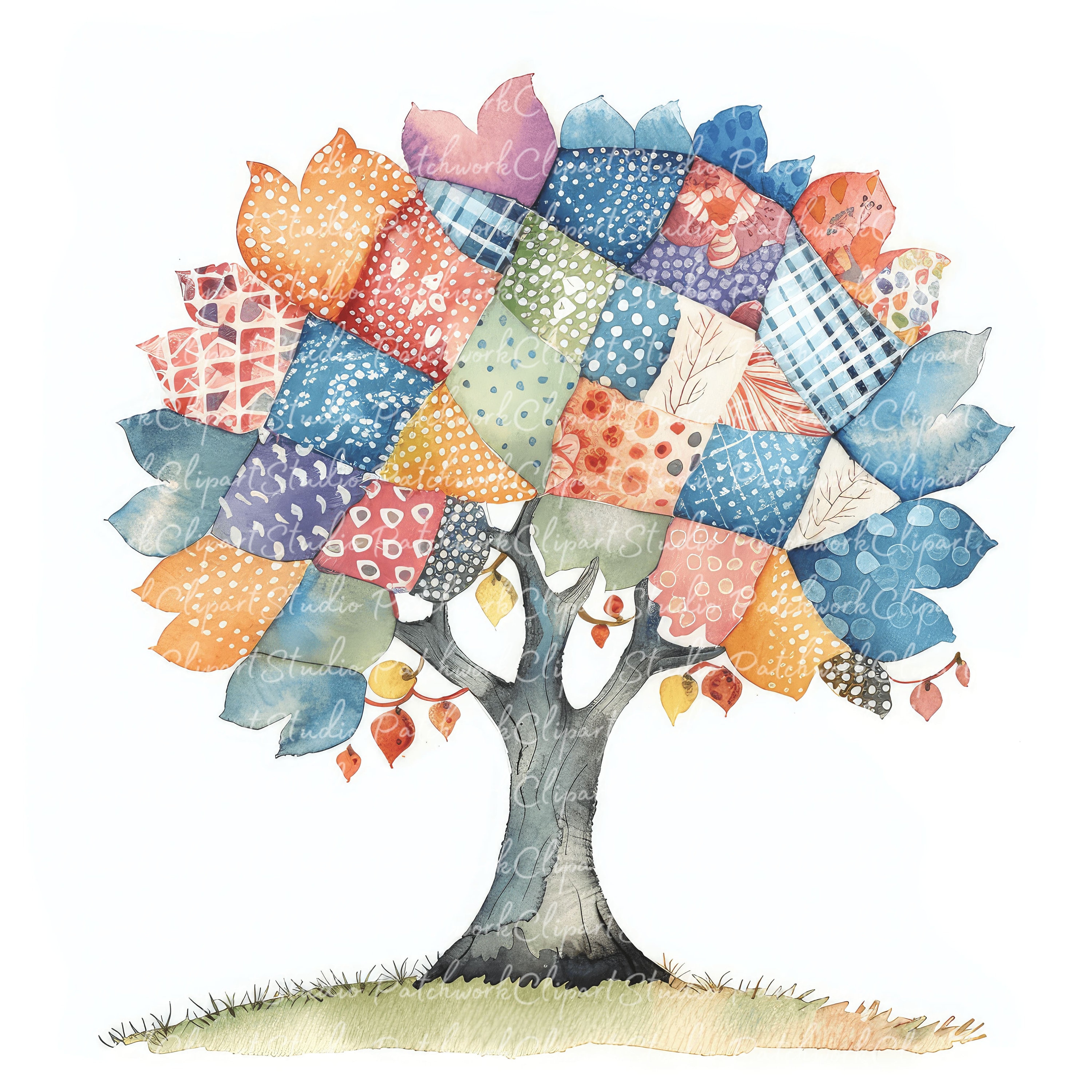 10 Trees Clipart Bundle, PNG & JPG, Printable Patchwork Tree ...