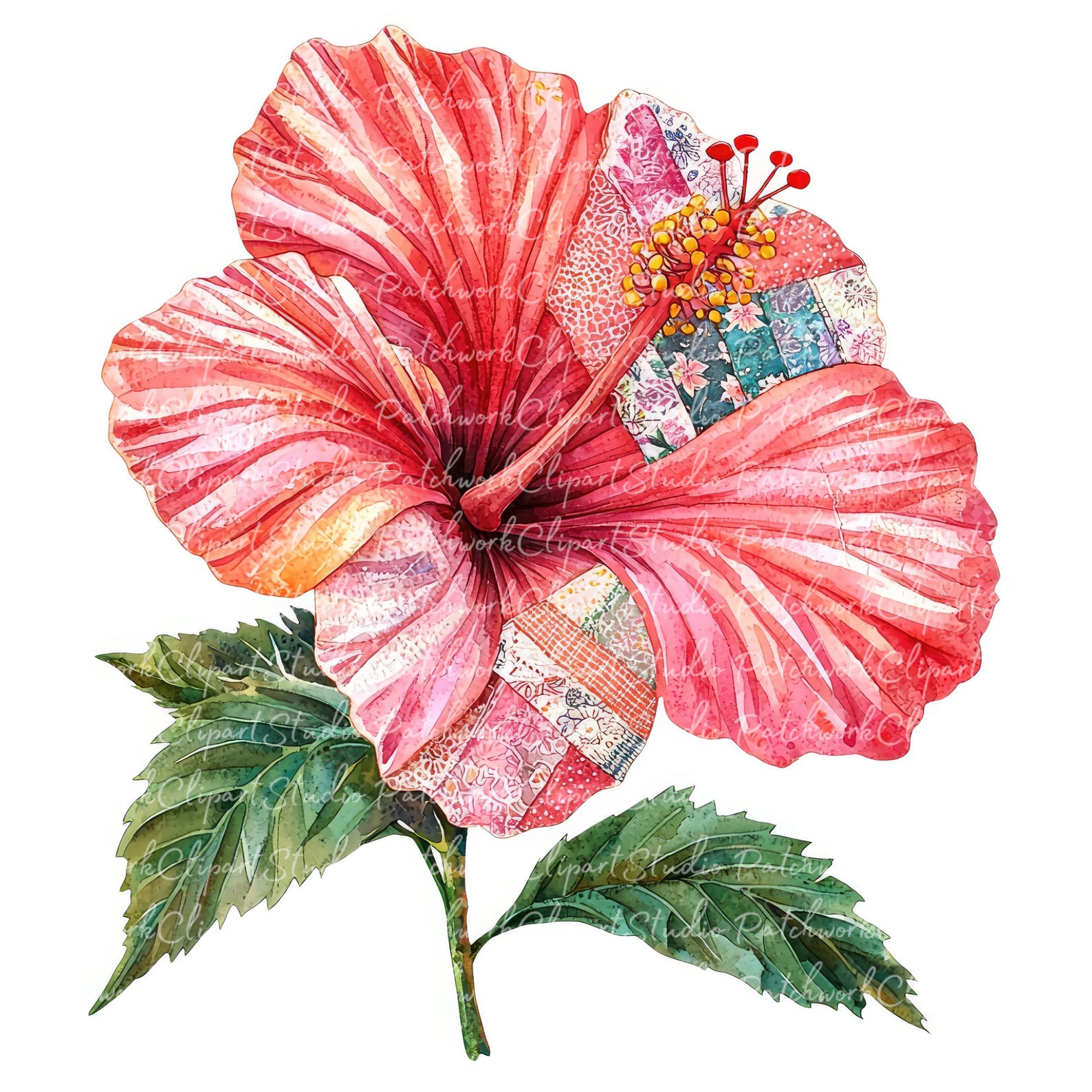 10 Hibiscus Clipart Bundle, PNG & JPG, Printable Patchwork ...