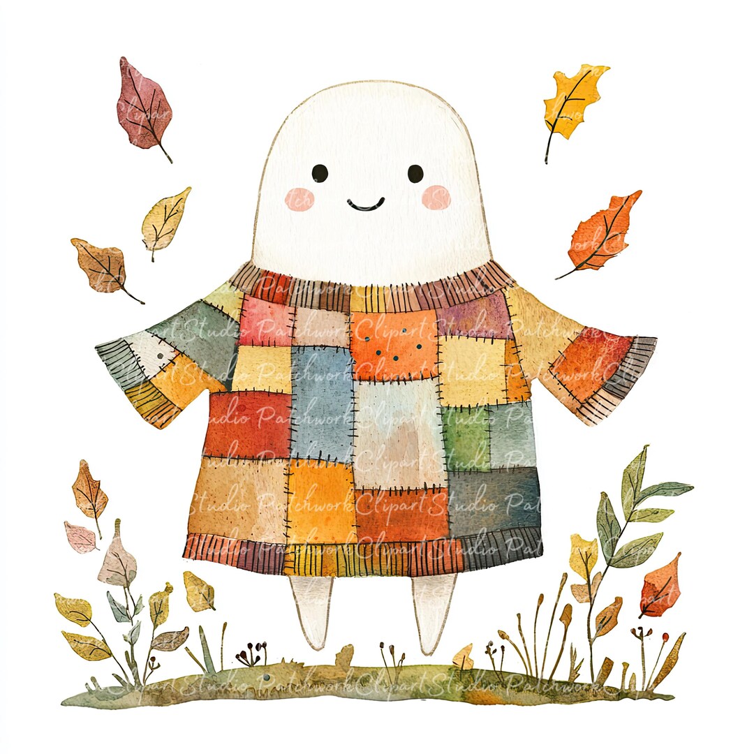 10 Autumn Ghost Clipart Bundle, PNG & JPG, Printable Patchwork ...