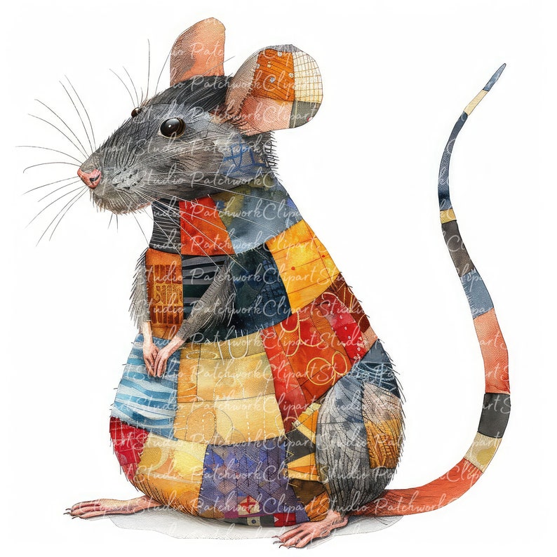 10 Rats Clipart Bundle, PNG & JPG, Printable Patchwork Rat ...