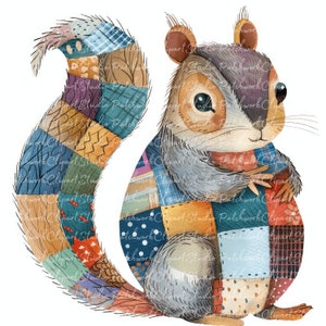 10 Squirrels Clipart Bundle, PNG & JPG, Printable Patchwork Squirrel ...