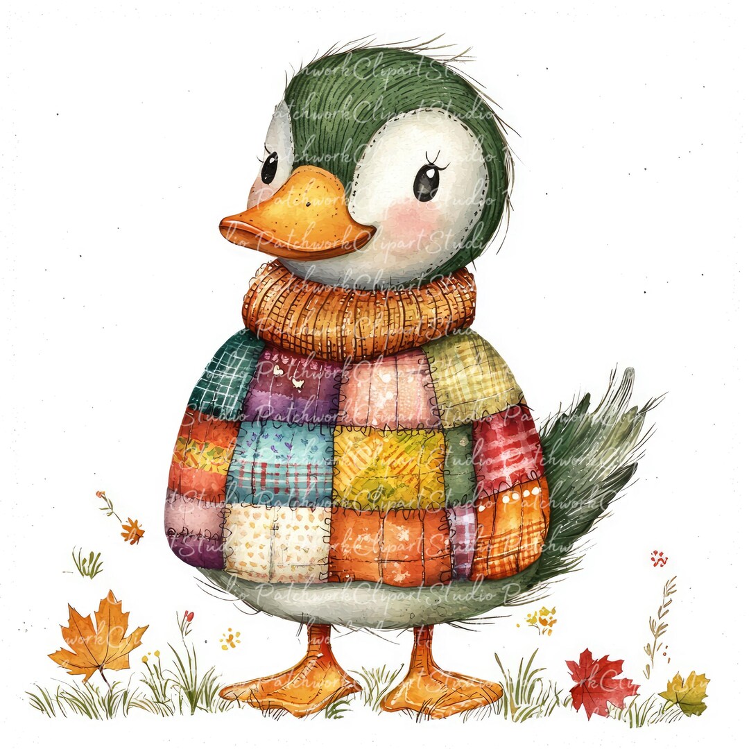 10 Autumn Duck Clipart Bundle, PNG & JPG, Printable Patchwork, Duck in ...