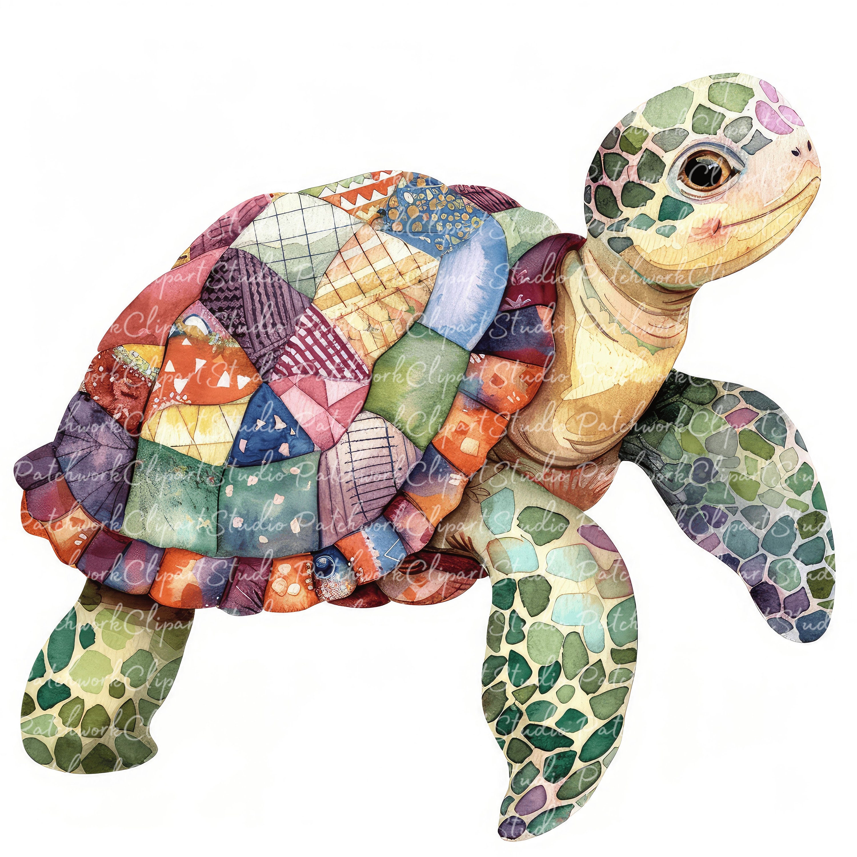 10 Turtle Clipart Bundle, Printable Patchwork Turtles, Quilted Fabric ...