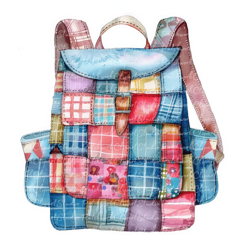 10 Backpacks Clipart Bundle, PNG & JPG, Printable Patchwork Backpack ...