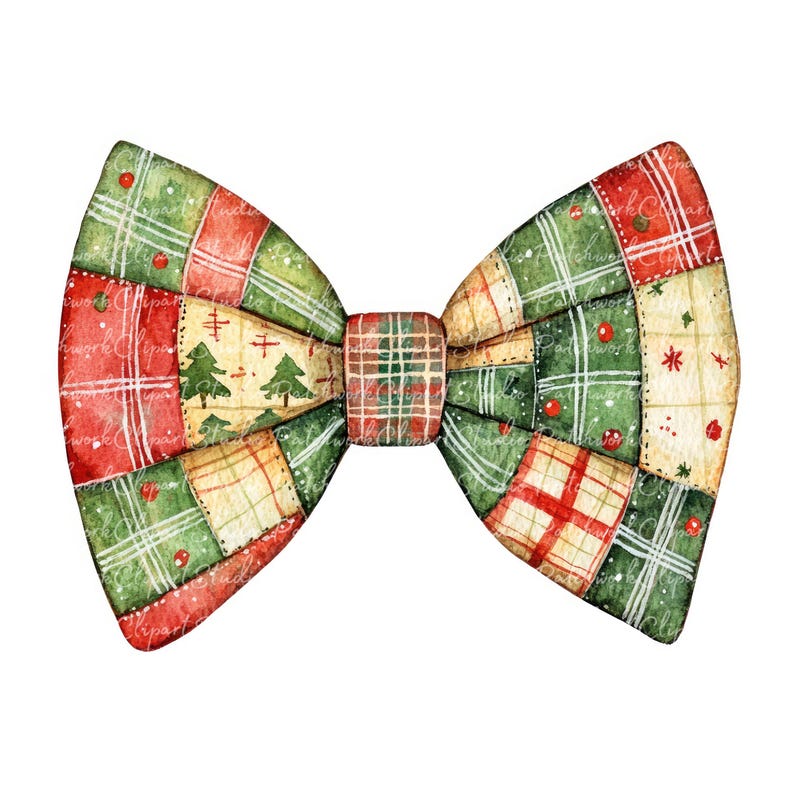 10 Christmas Bow Clipart Bundle, PNG & JPG Printable Patchwork Festive ...