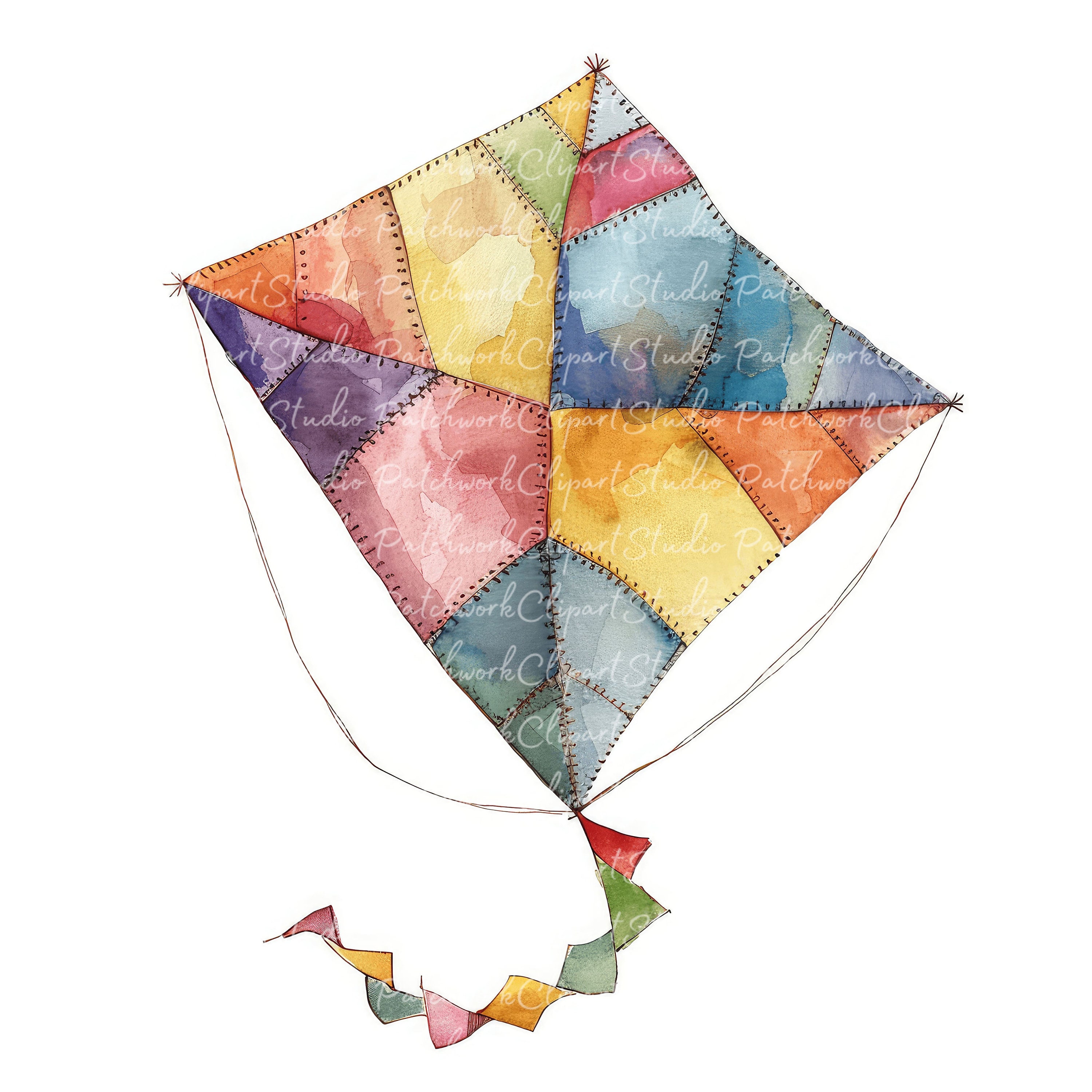 10 Kites Clipart Bundle, PNG & JPG, Printable Patchwork Kite ...