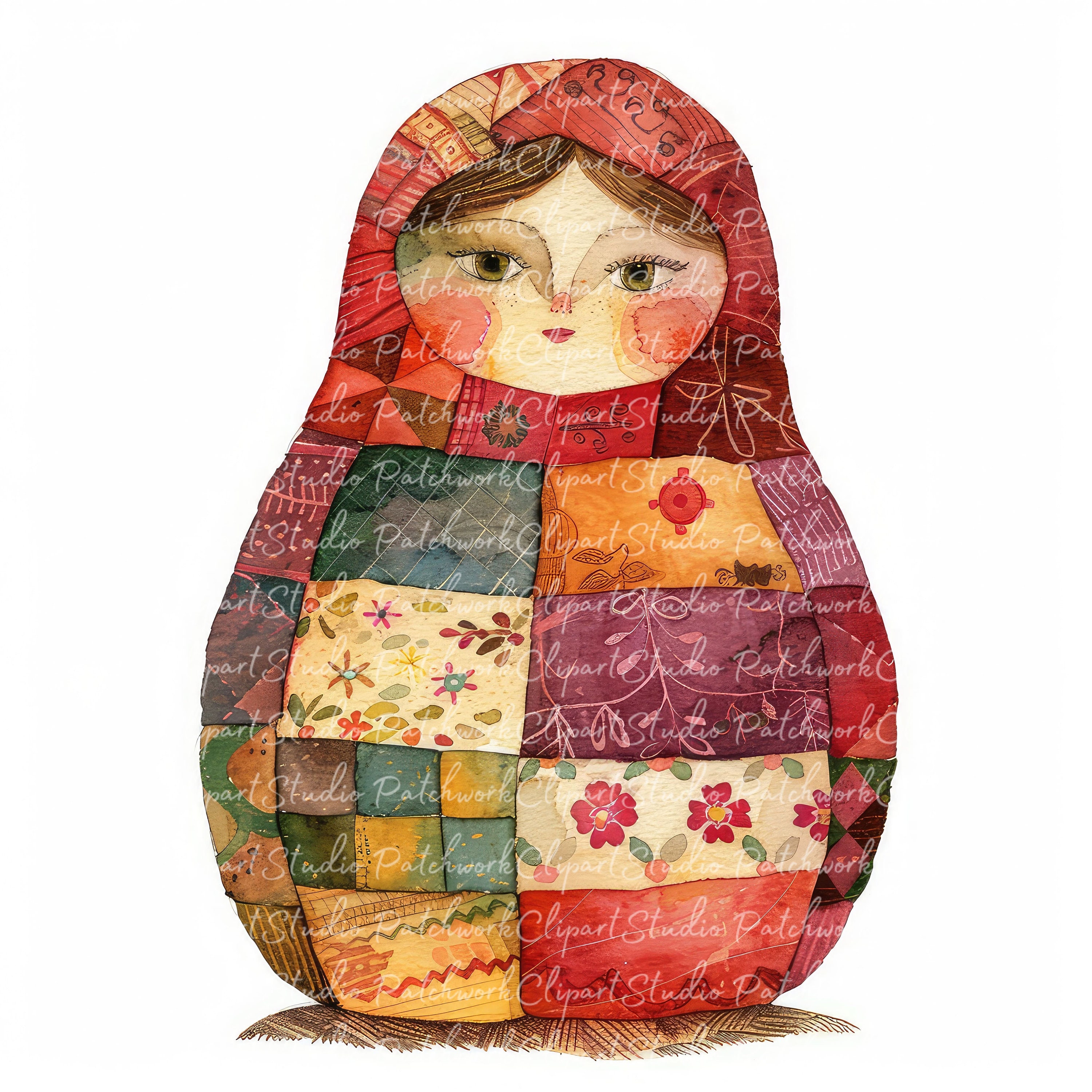 10 Matryoshka Doll Clipart Bundle, PNG & JPG, Printable Patchwork Doll ...