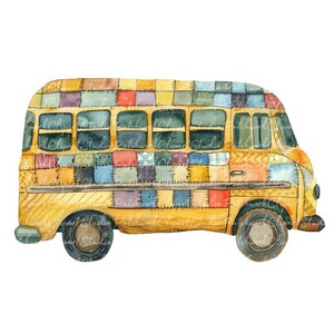 10 Yellow School Bus Clipart Bundle, PNG & JPG, Printable Patchwork ...