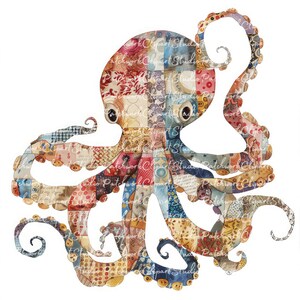 10 Octopus Clipart Bundle, PNG & JPG, Printable Patchwork Octopus, Illustrations, Digital ...