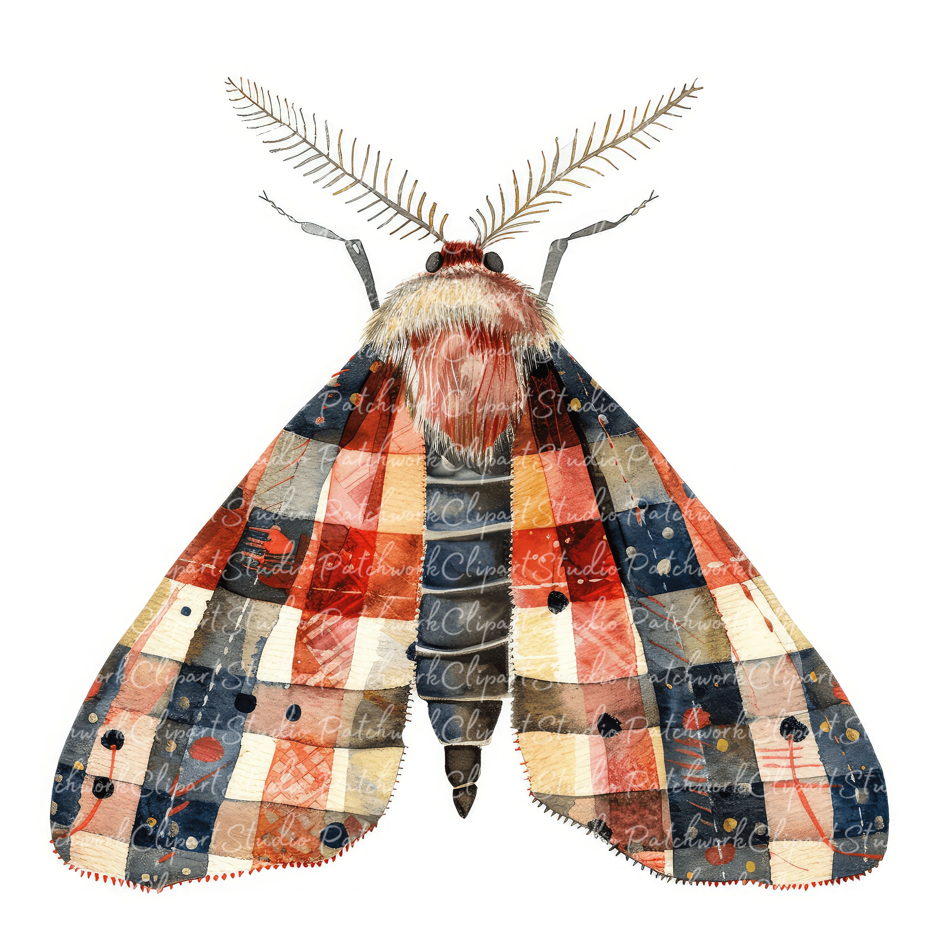 Moths Clipart Bundle, Printable Moth, Cute Quilted Fabric Illustrations ...