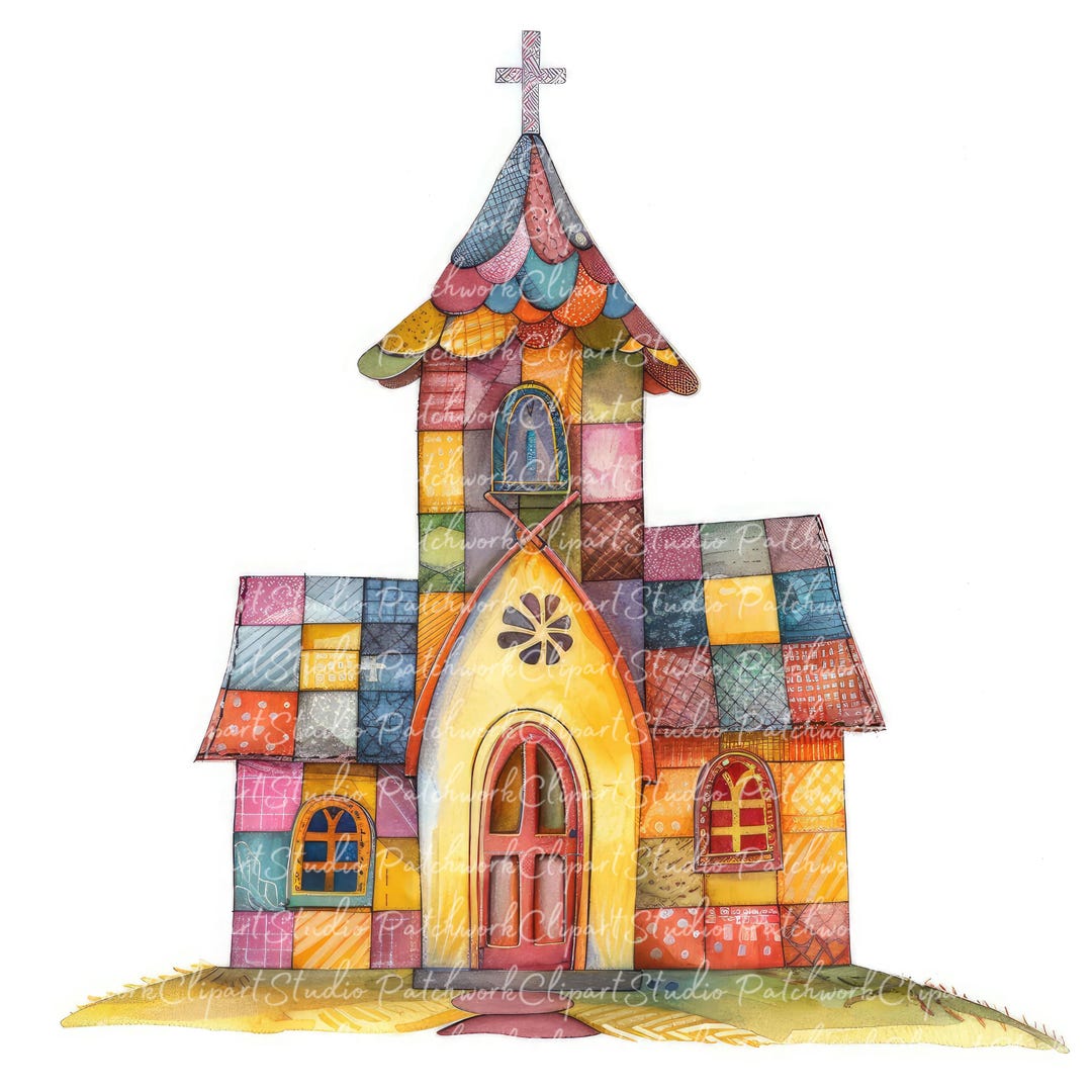 10 Church Clipart Bundle, PNG & JPG, Printable Patchwork Churches ...