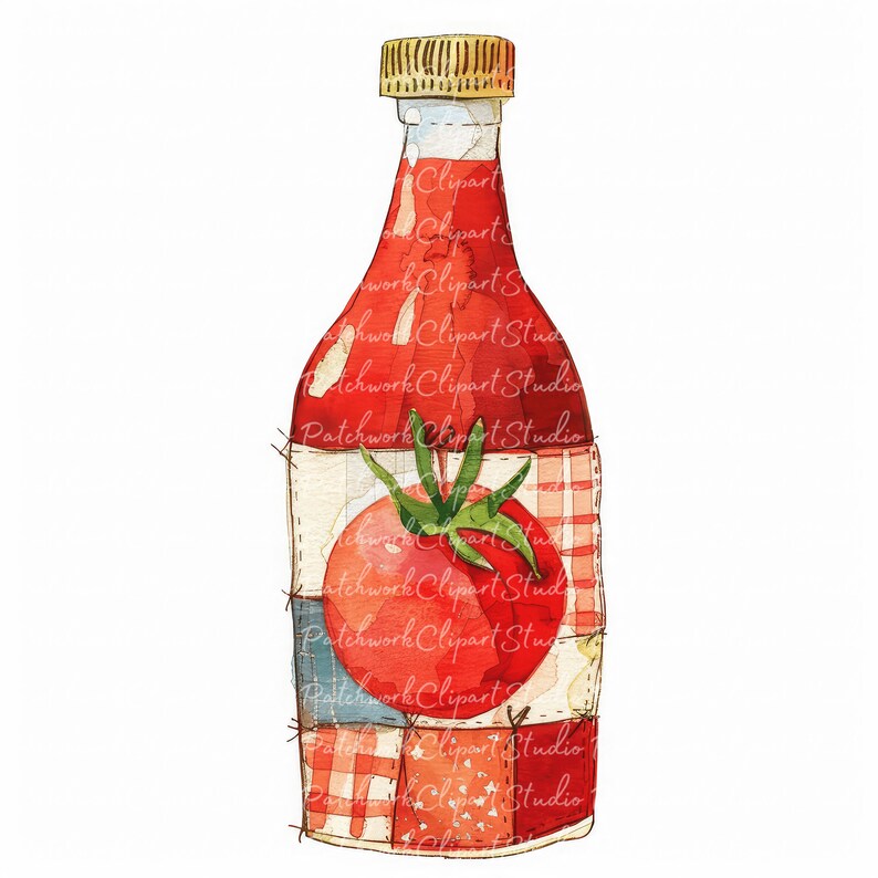 10 Tomato Ketchup Clipart Bundle, Printable Patchwork Ketchup, Quilted ...