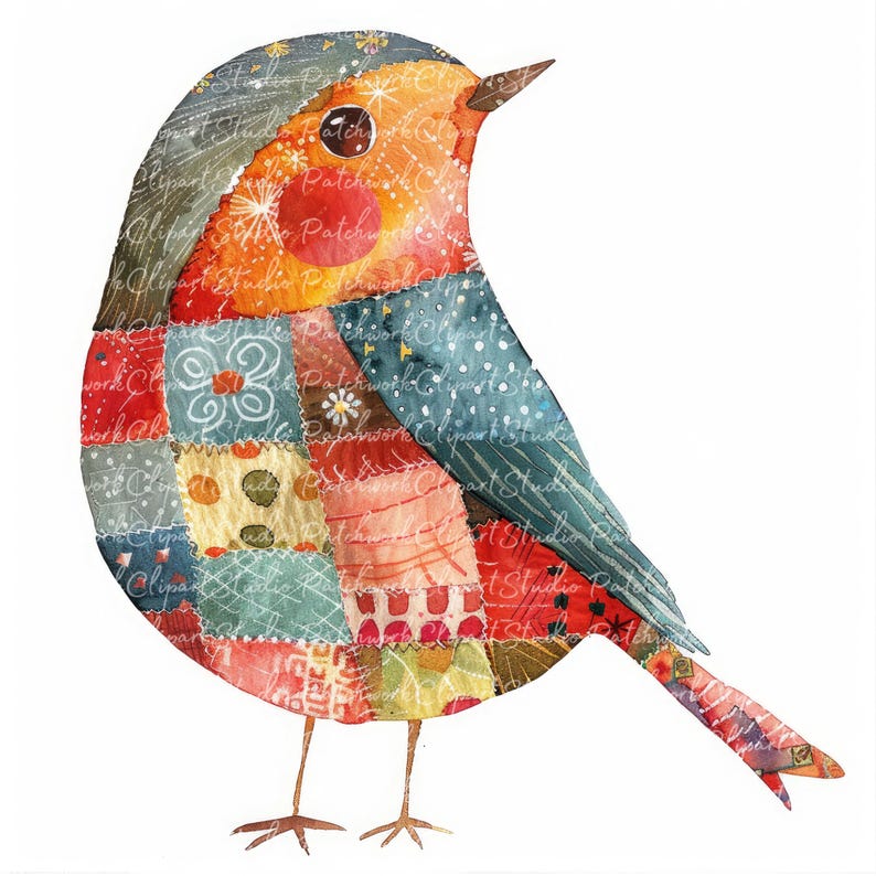 10 Robin Clipart Bundle, PNG & JPG, Printable Patchwork, Christmas ...