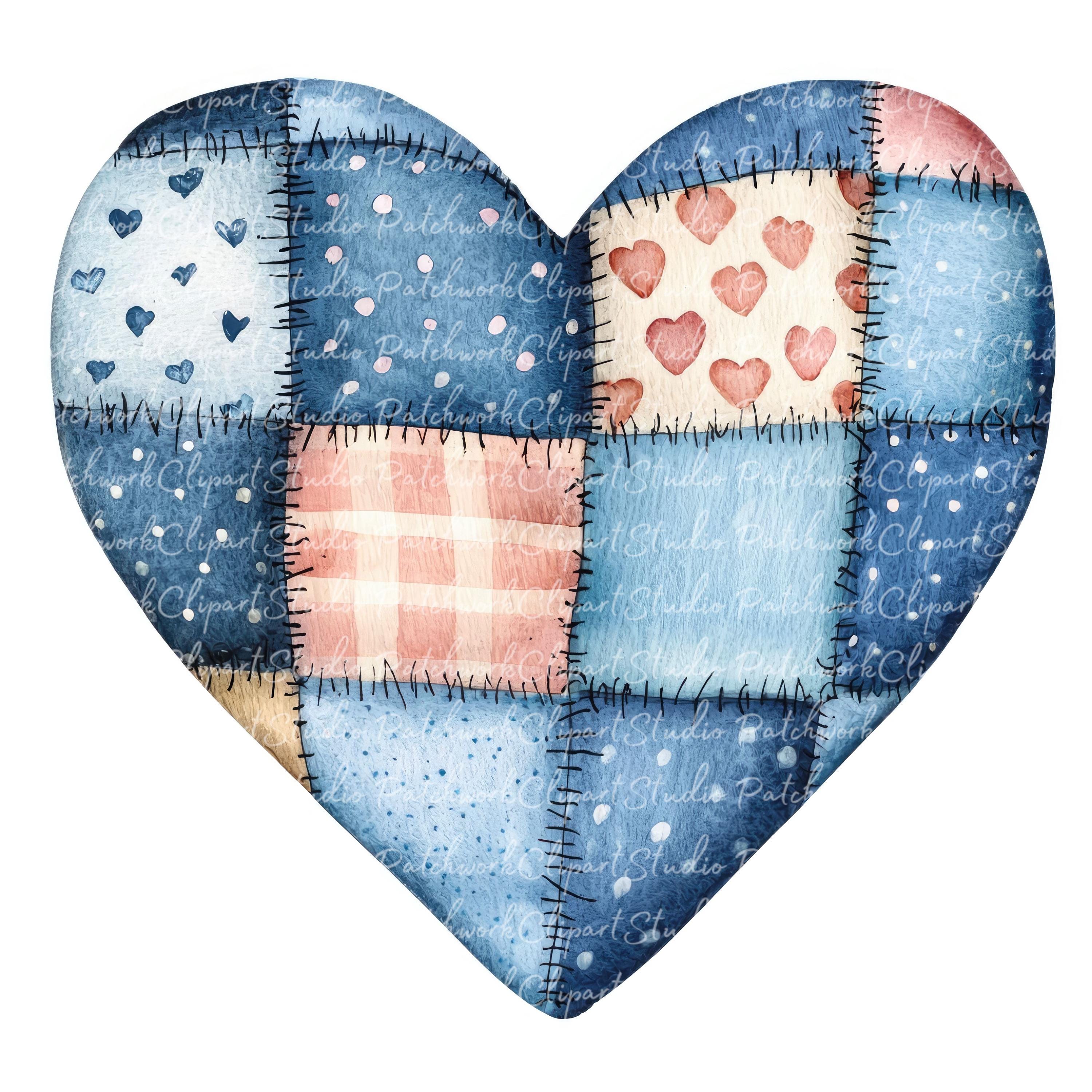 10 Blue Heart Clipart Bundle, PNG & JPG, Printable Patchwork ...