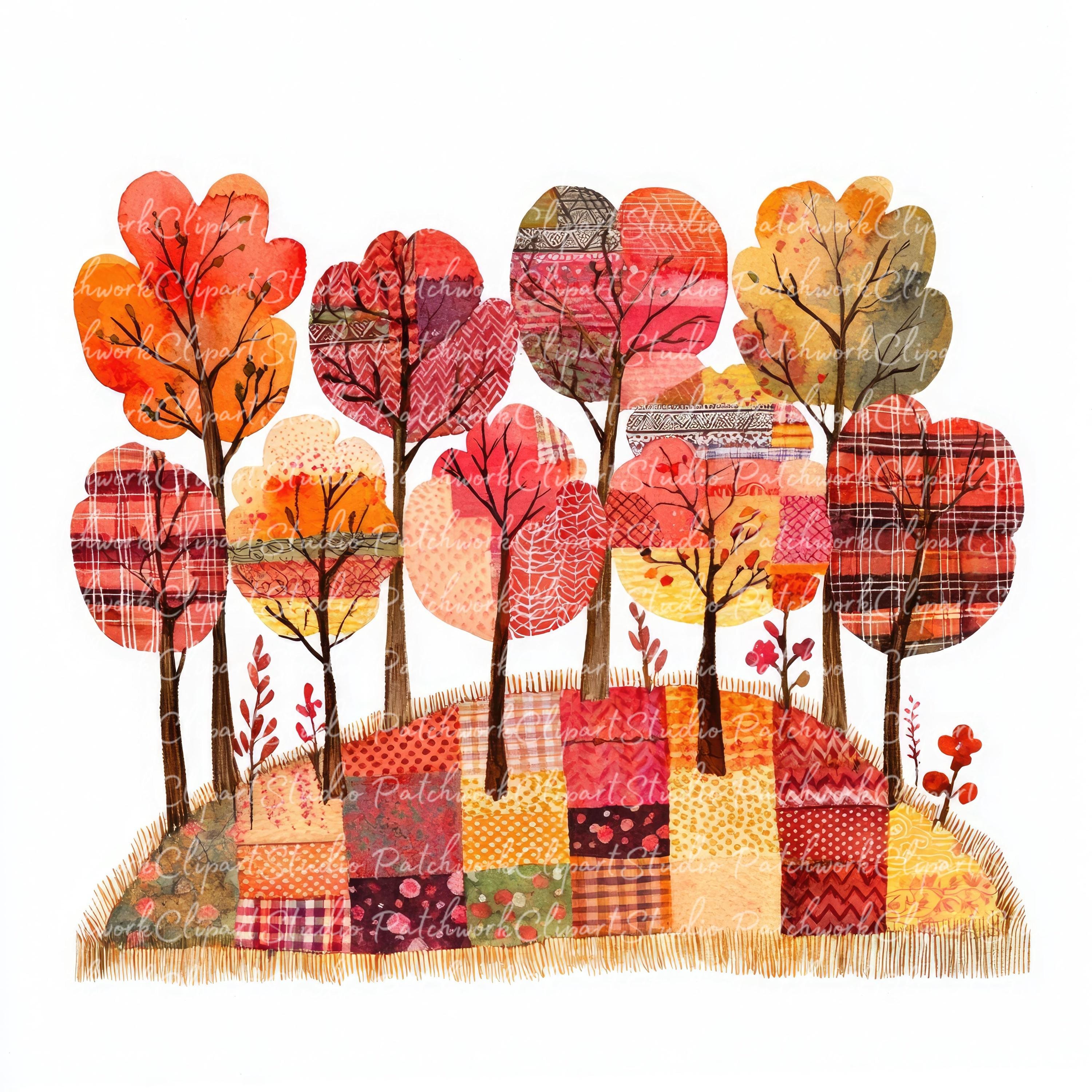 10 Autumn Forest Clipart Bundle, PNG & JPG Printable Patchwork, Forest ...