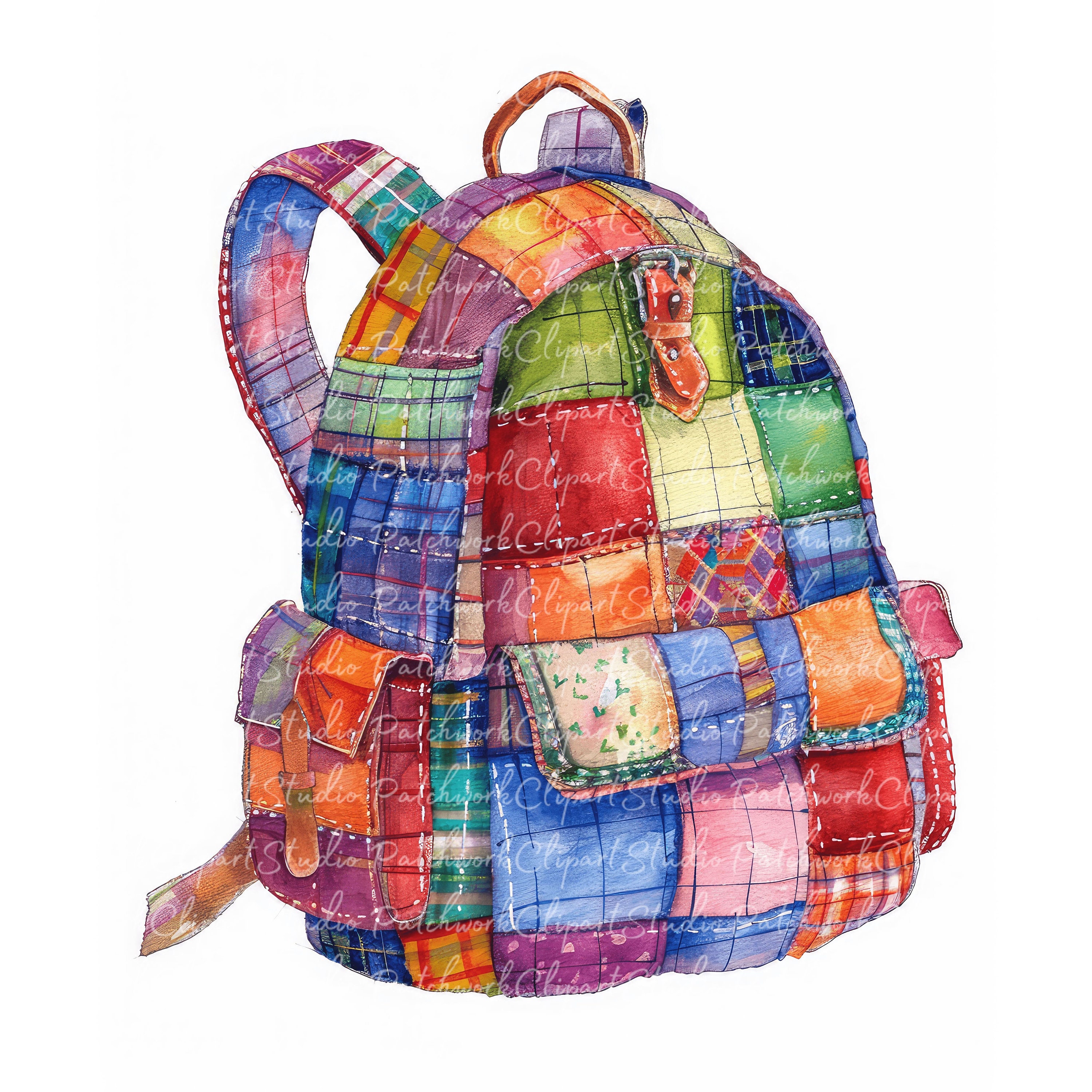 10 Backpacks Clipart Bundle, PNG & JPG, Printable Patchwork Backpack ...
