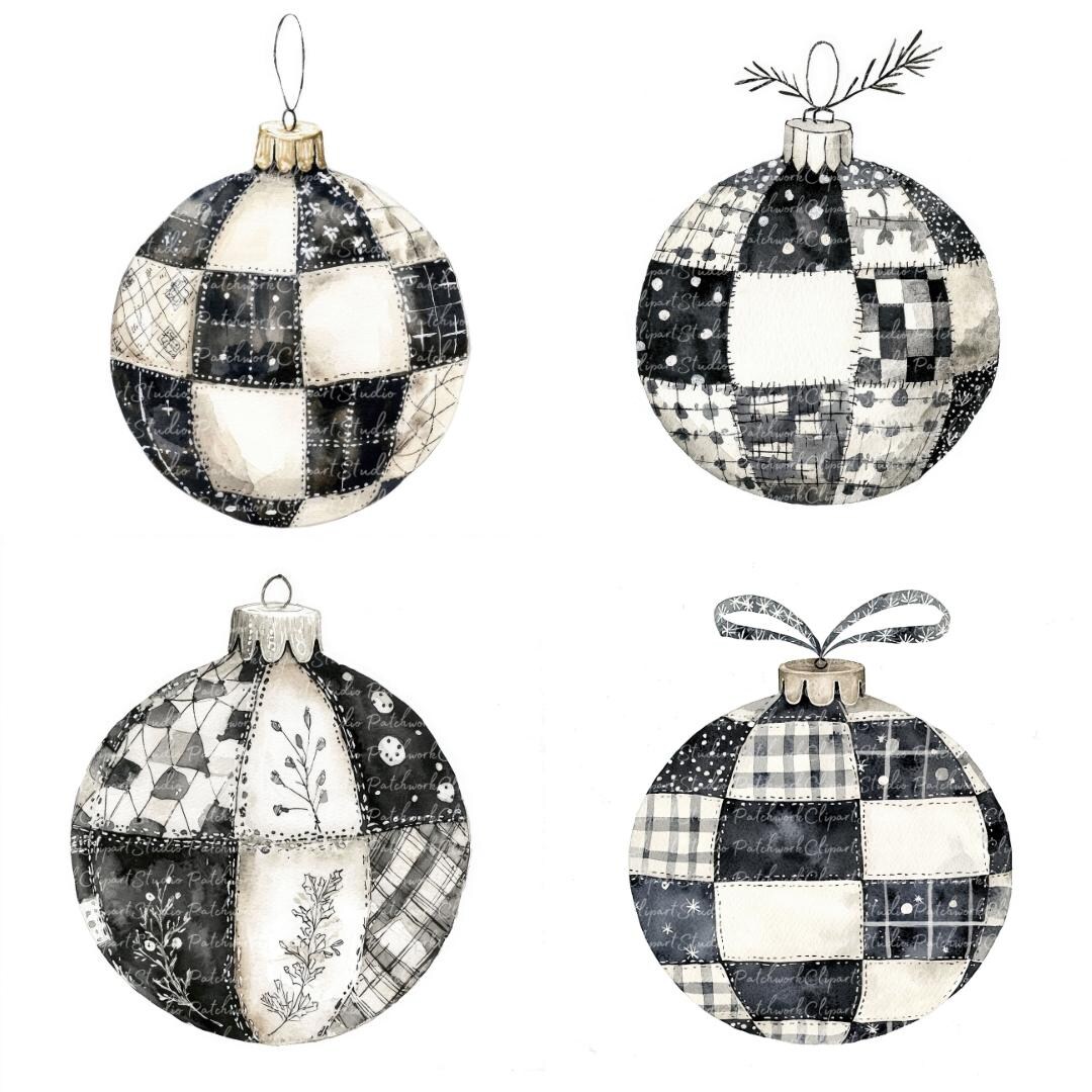 10 Black White Christmas Bauble Clipart Bundle, PNG & JPG, Printable ...