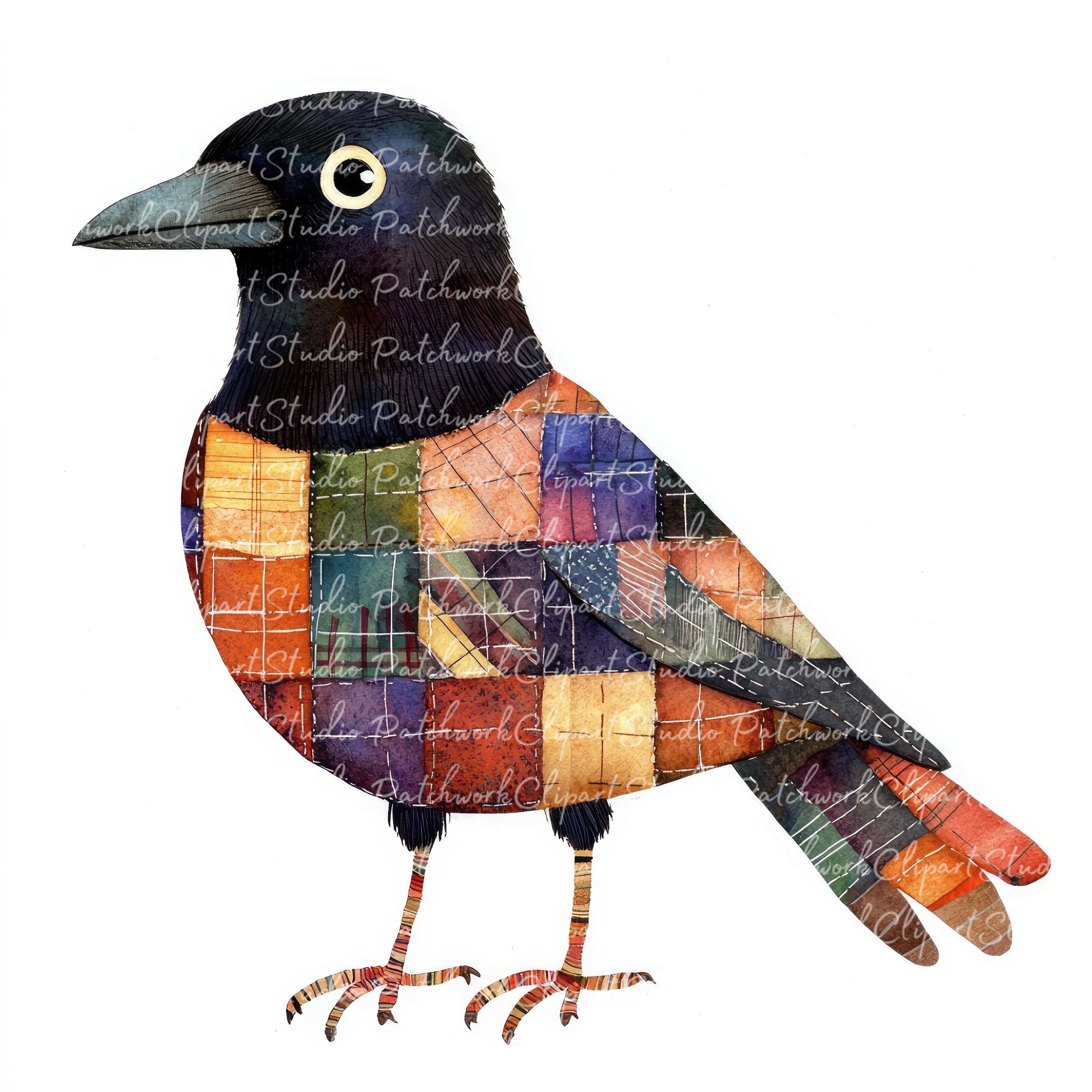 10 Crow Clipart Bundle, PNG & JPG, Printable Patchwork, Black Bird ...