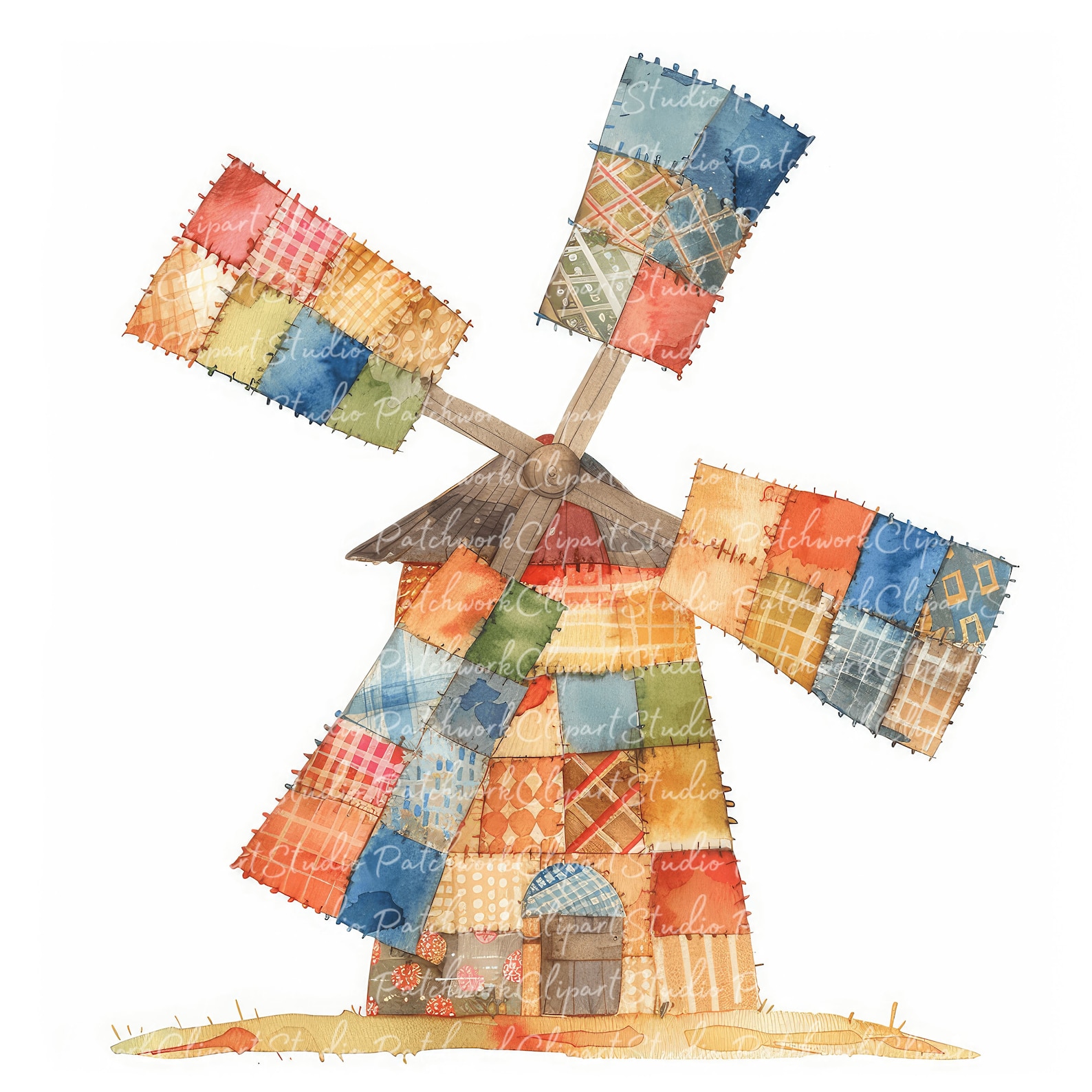 10 Windmills Clipart Bundle, PNG & JPG, Printable Patchwork Windmill ...