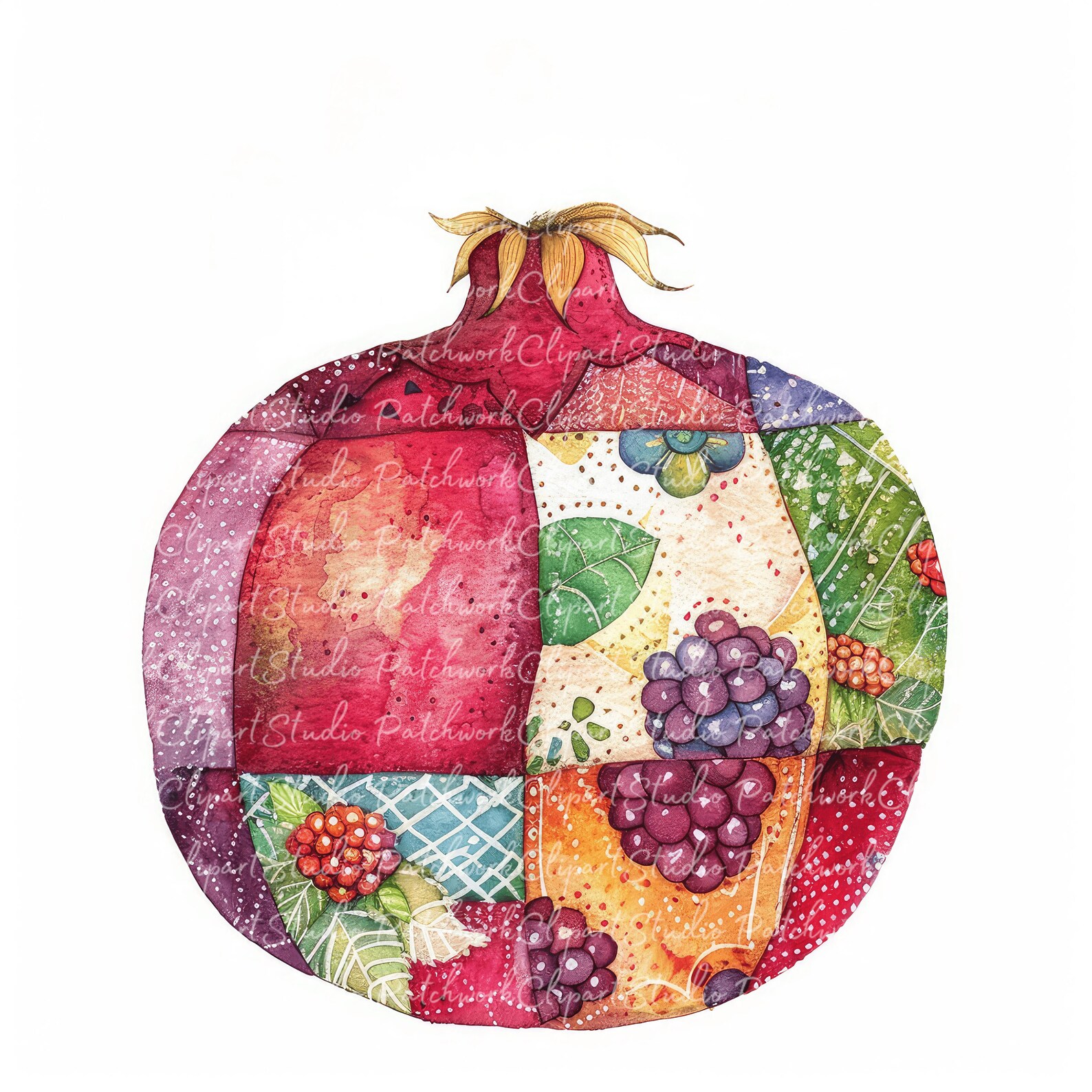 10 Pomegranates Clipart Bundle, PNG & JPG, Printable Patchwork ...